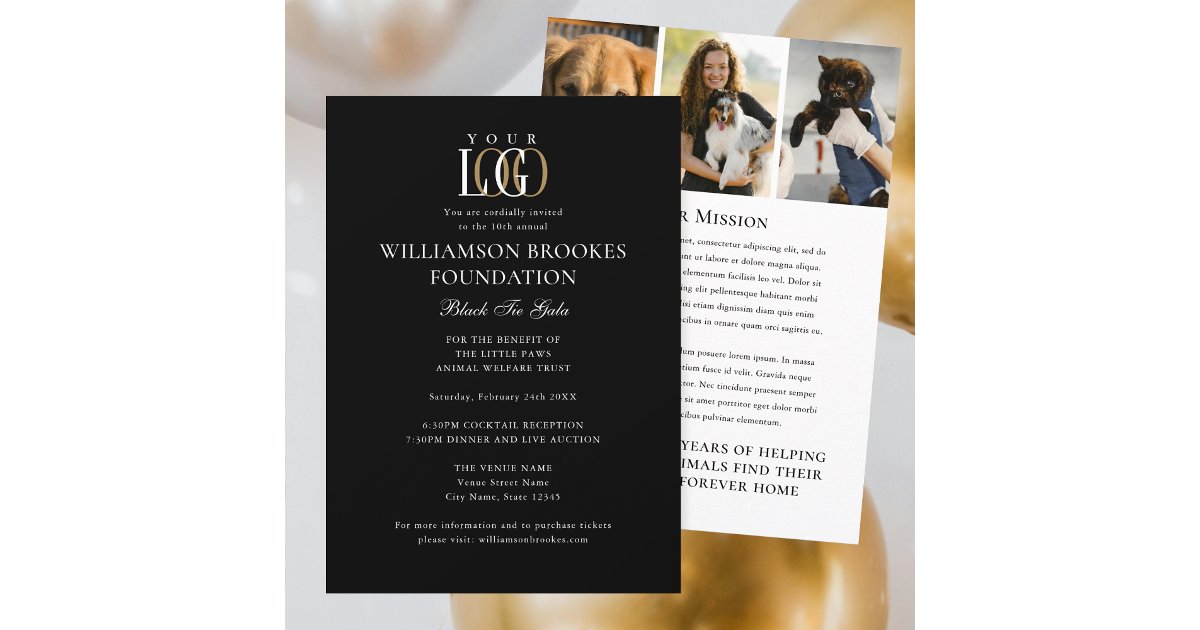 Stylish Gala Custom Event Logo Photo Black White Invitation | Zazzle