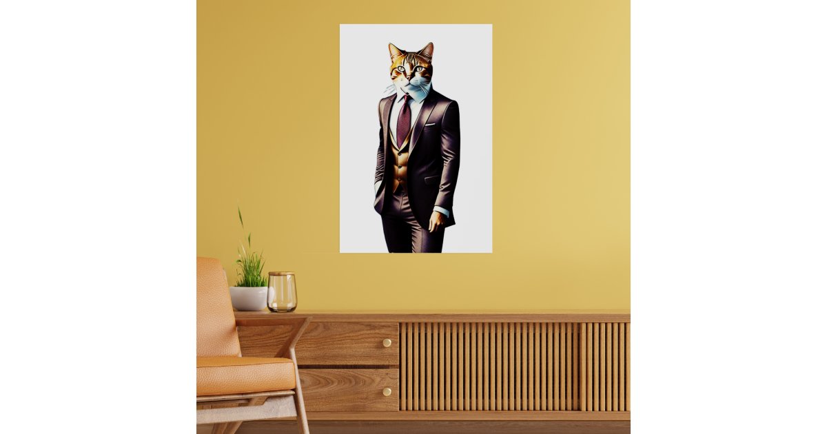 Stylish Ginger Cat Man in His Suit Poster | Zazzle