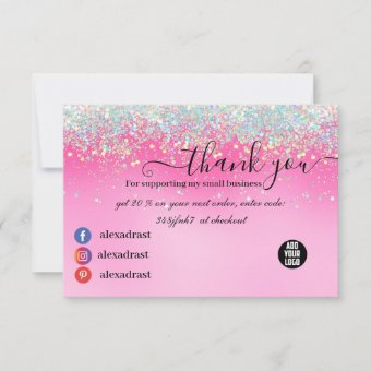 Stylish Girly Dripping Pink Glitter Thank You Card | Zazzle