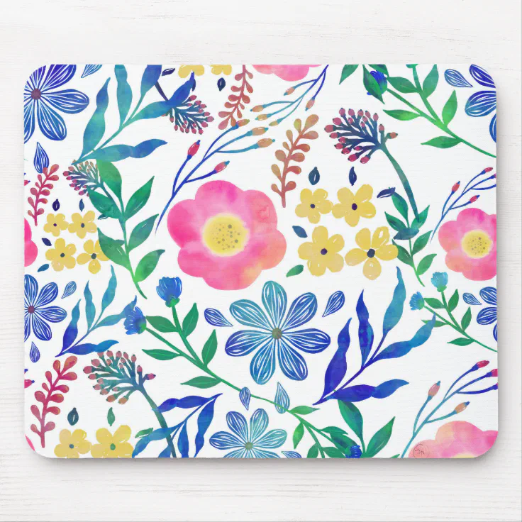 Stylish girly pink flowers hand paint design mouse pad | Zazzle