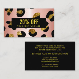 Stylish Glitter Rose Gold Leopard Coupon Card | Zazzle