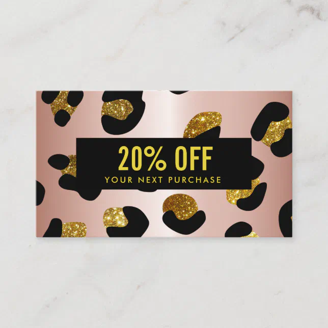 Stylish Glitter Rose Gold Leopard Coupon Card | Zazzle
