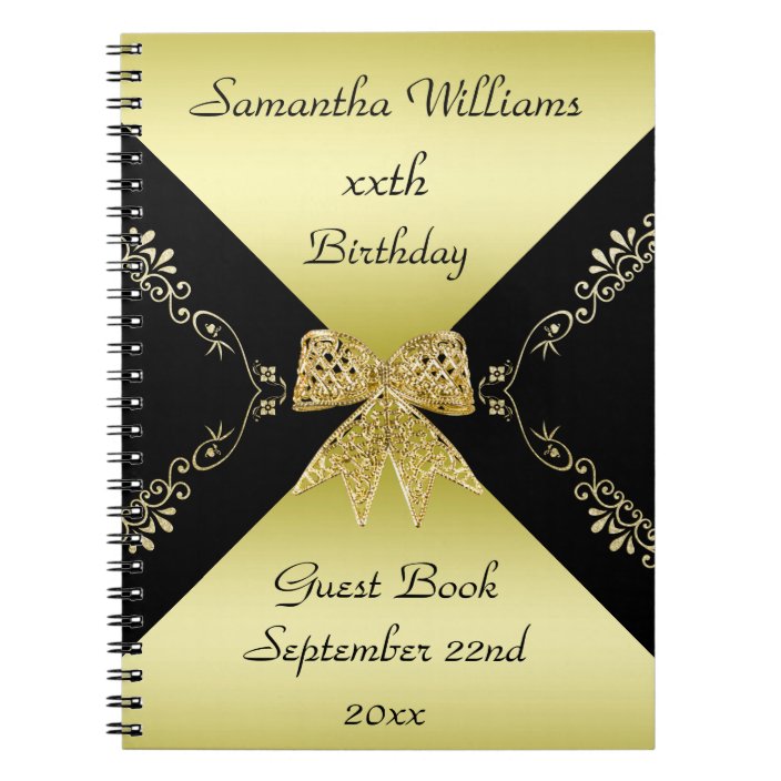 Stylish Gold & Black Decorative Bow Birthday Notebook | Zazzle.com