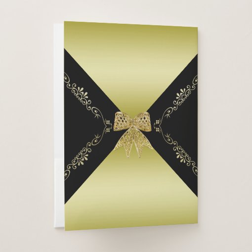 Stylish Gold & Black Decorative Bow Birthday Pocket Folder | Zazzle