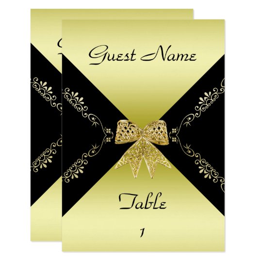 Stylish Gold & Black Decorative Bow Table Card | Zazzle.com