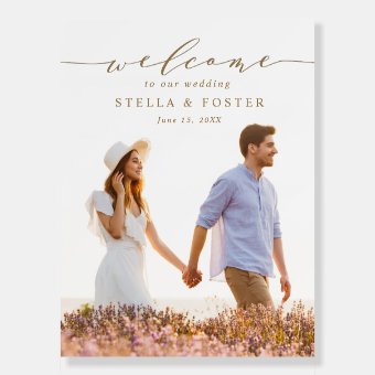 Stylish Gold Calligraphy Wedding Photo Welcome Foam Board | Zazzle