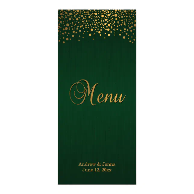 Stylish Gold Confetti Dots | Dark Green - Menu | Zazzle