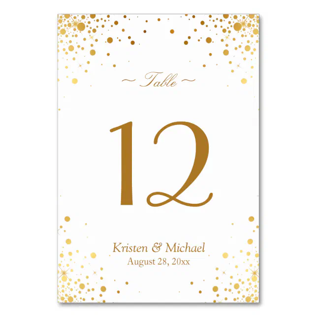 Stylish Gold Confetti Dots Wedding Table Number | Zazzle