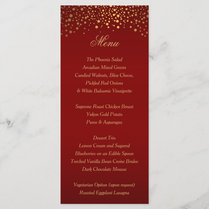 Stylish Gold Confetti Maroon - Menu | Zazzle.com