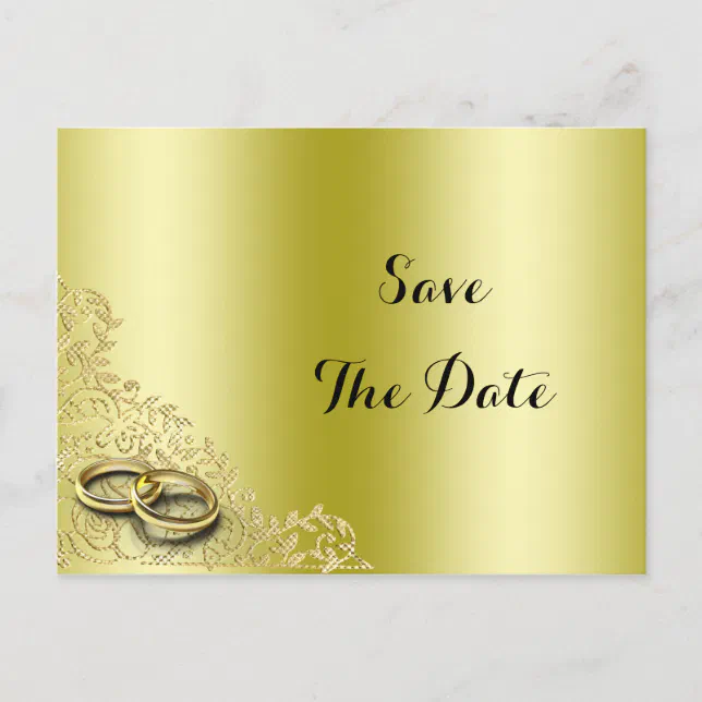 Stylish Gold Decorative & Rings Wedding Invitation Postcard | Zazzle