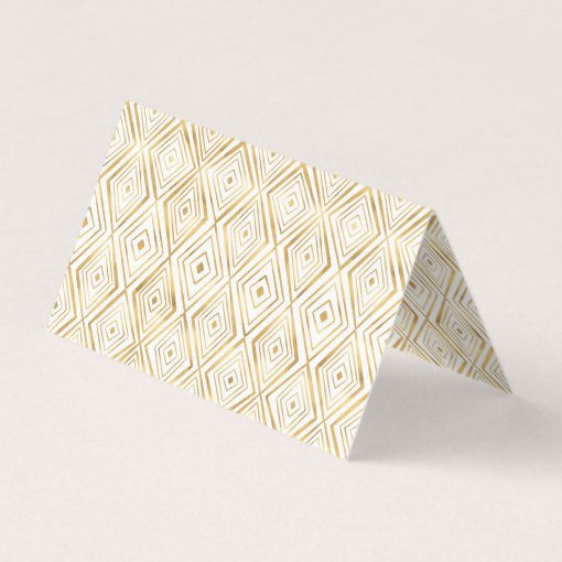 Stylish Gold Diamond Shapes Doodles White Pattern Business Card | Zazzle