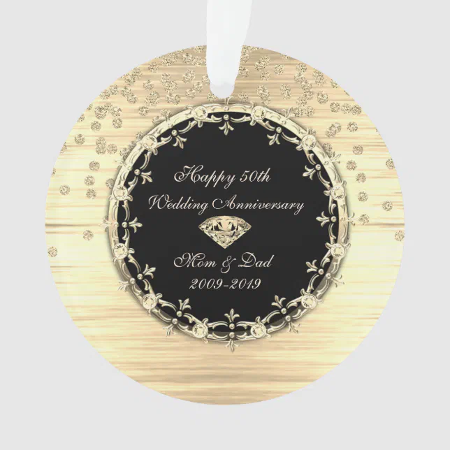 Stylish Gold Diamonds 50th Wedding Anniversary Ornament | Zazzle
