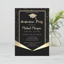Stylish Gold Glitter Graduation Cap,Confetti Invitation | Zazzle