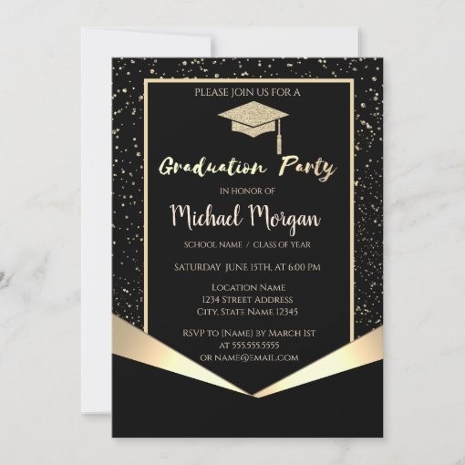 Stylish Gold Glitter Graduation Cap,Confetti Invitation | Zazzle