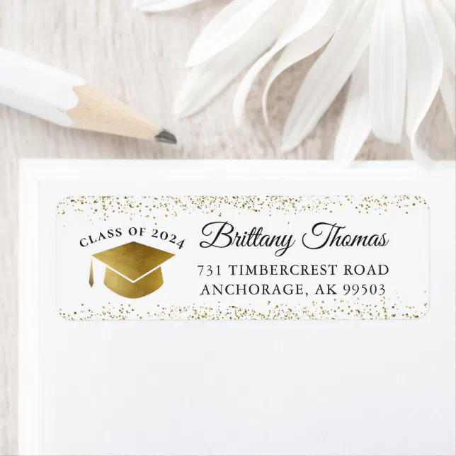 Stylish Gold Glitter Graduation Return Address Label | Zazzle