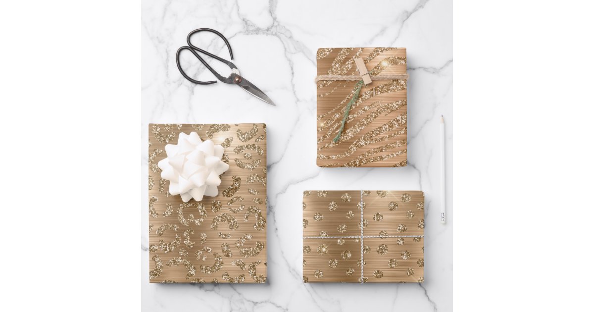 Stylish Gold Glitter Wild Big Cat Animal Patterns Wrapping Paper Sheets ...