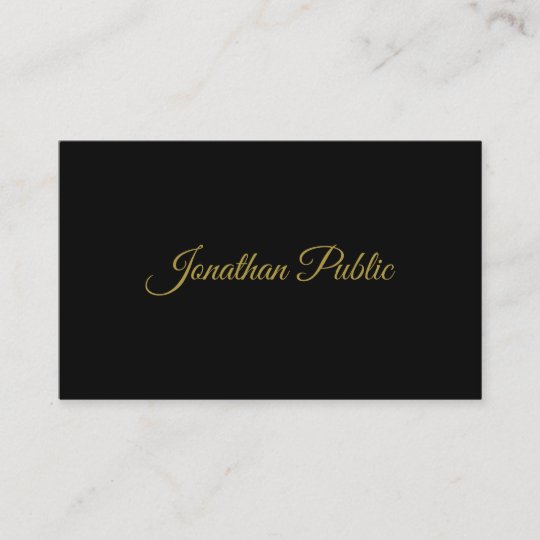 Stylish Gold Handwritten Script Modern Black Plain Business Card ...