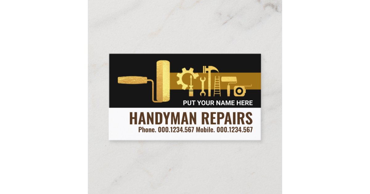 Stylish Gold Handyman Tools Home Renovation Business Card | Zazzle