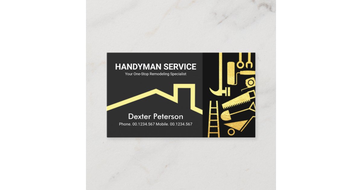 Stylish Gold Handyman Tools Roofing Business Card | Zazzle
