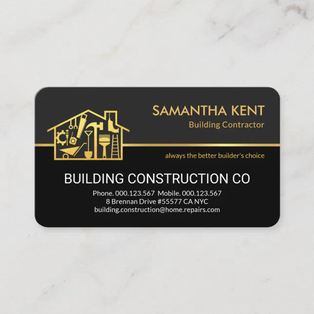 Stylish Gold Home Repairs Contractor Business Card | Zazzle