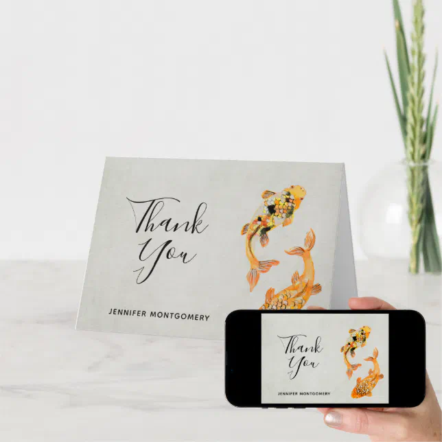 Stylish Gold Koi Fish Thank You Card | Zazzle