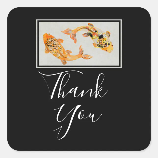 Stylish Gold Koi Fish Thank You Square Sticker | Zazzle