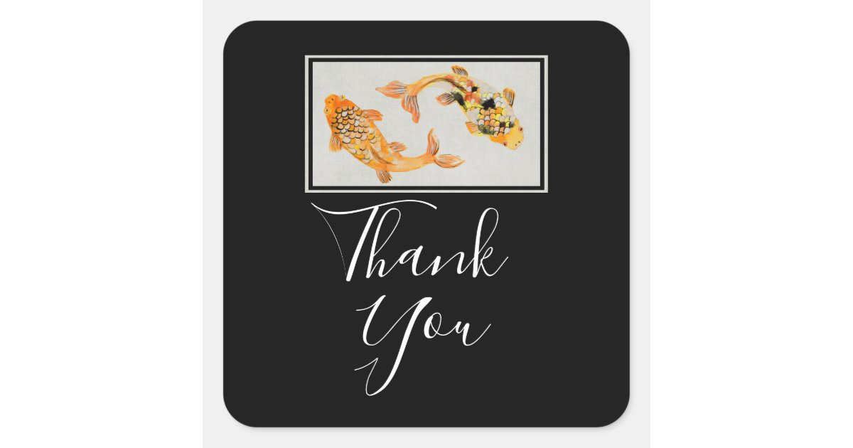 Stylish Gold Koi Fish Thank You Square Sticker | Zazzle