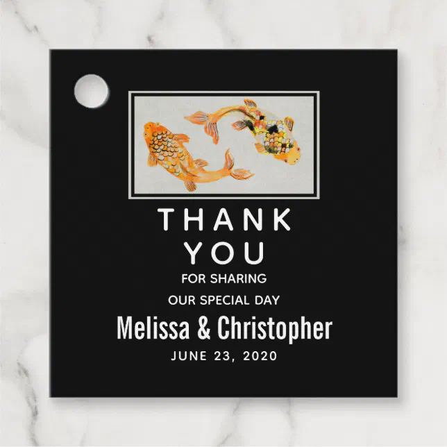 Stylish Gold Koi Fish Wedding Favor Tags | Zazzle