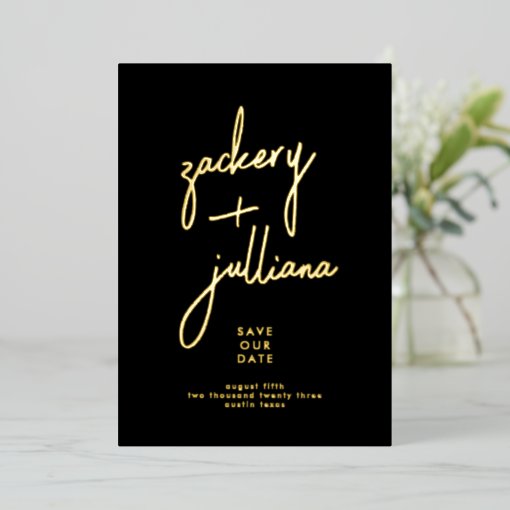 Stylish GOLD NAMES | Photo Custom Save The Date Foil Invitation | Zazzle