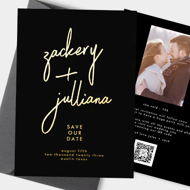 Stylish GOLD NAMES | Photo Custom Save The Date Foil Invitation | Zazzle