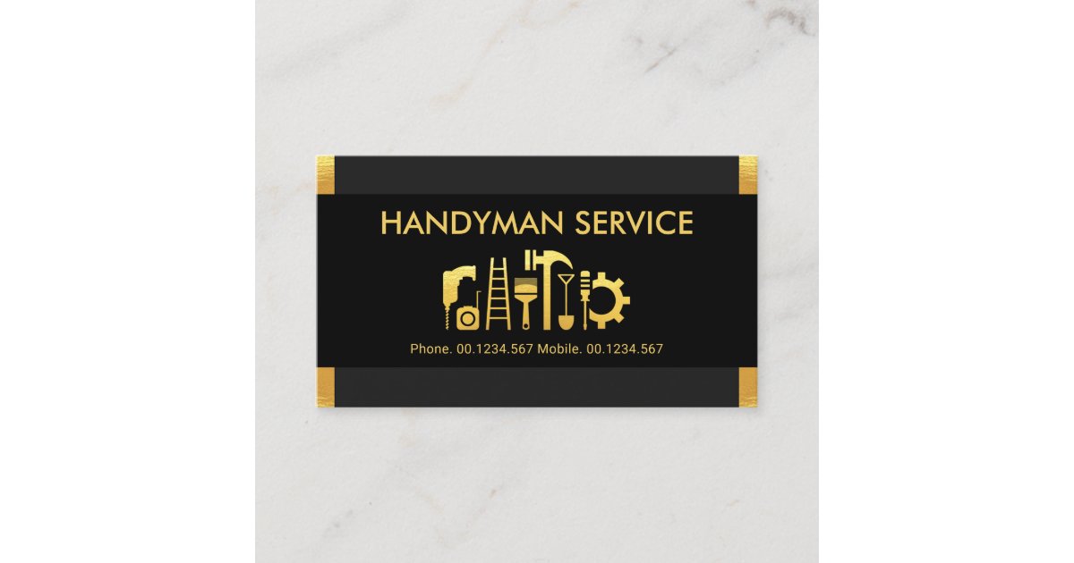 Stylish Gold Tabs Handyman Tool Business Card | Zazzle