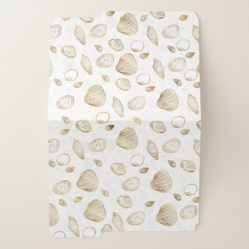 Stylish Gold White Seashells Pattern File Folder | Zazzle