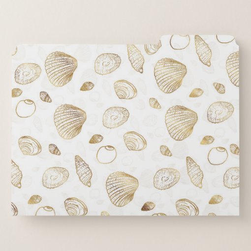 Stylish Gold White Seashells Pattern File Folder | Zazzle