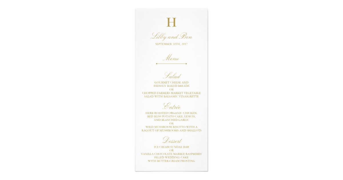 Stylish Gold & White Wedding Menu Template | Zazzle.com