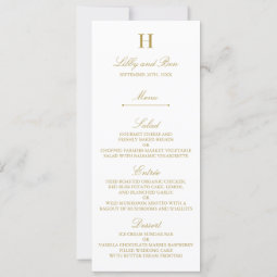 Stylish Gold & White Wedding Menu Template | Zazzle