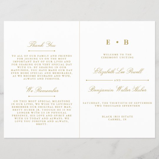 Stylish Gold & White Wedding Program Template | Zazzle.com