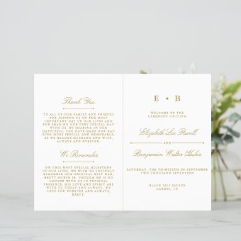 Stylish Gold & White Wedding Program Template | Zazzle