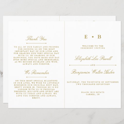 Stylish Gold & White Wedding Program Template | Zazzle
