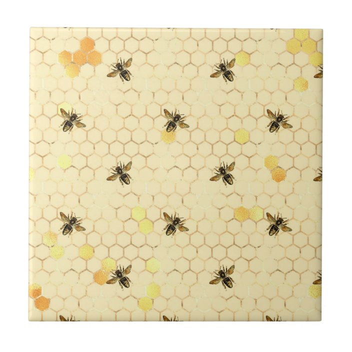Stylish Gold Yellow Bees Honeycomb Ceramic Tile | Zazzle.com