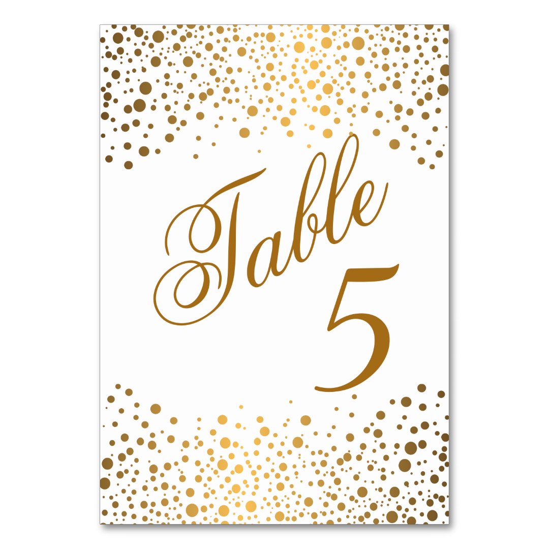 Stylish Golden Confetti Dots | White -Table Number Table Number | Zazzle