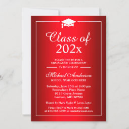 Stylish Gradient Hot Red Class Of Graduation Party Invitation | Zazzle