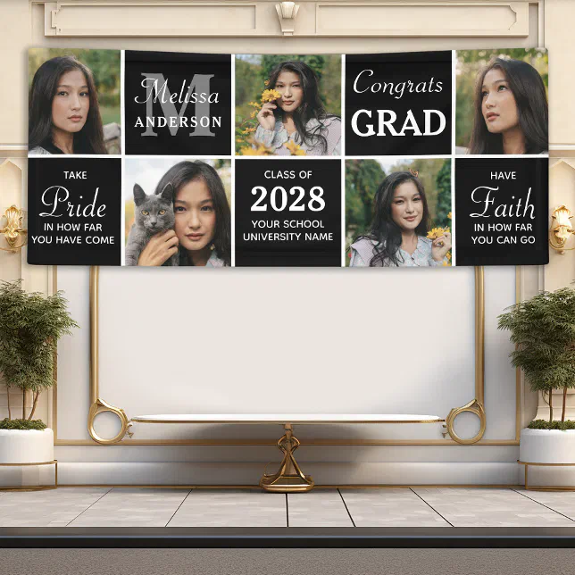 Stylish Graduate Custom 5 Photo Collage Graduation Banner | Zazzle