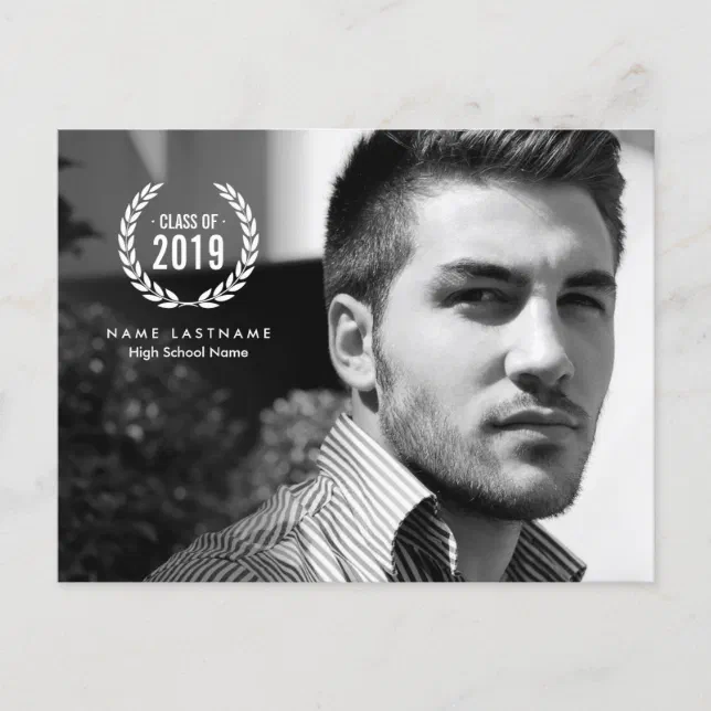 Stylish Graduate Laurel Wreath Photo Postcard | Zazzle
