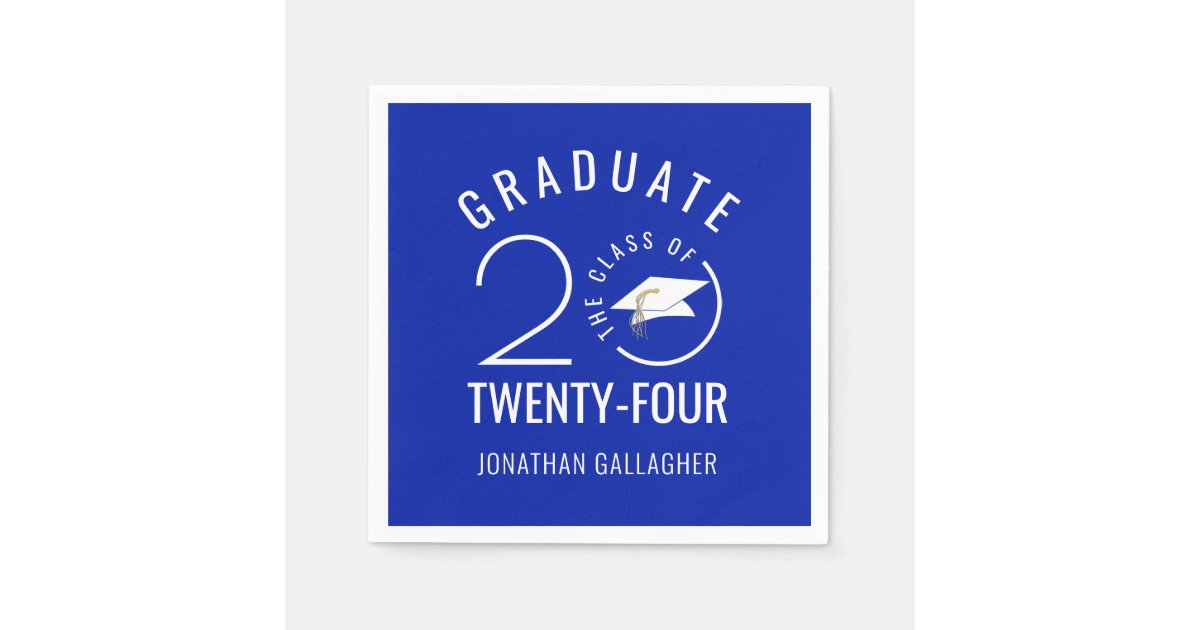 Stylish Graduate Royal Blue Class Year Typography Napkins | Zazzle