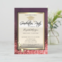 Stylish Graduation Cap,Wine Glass Graduation Invitation | Zazzle