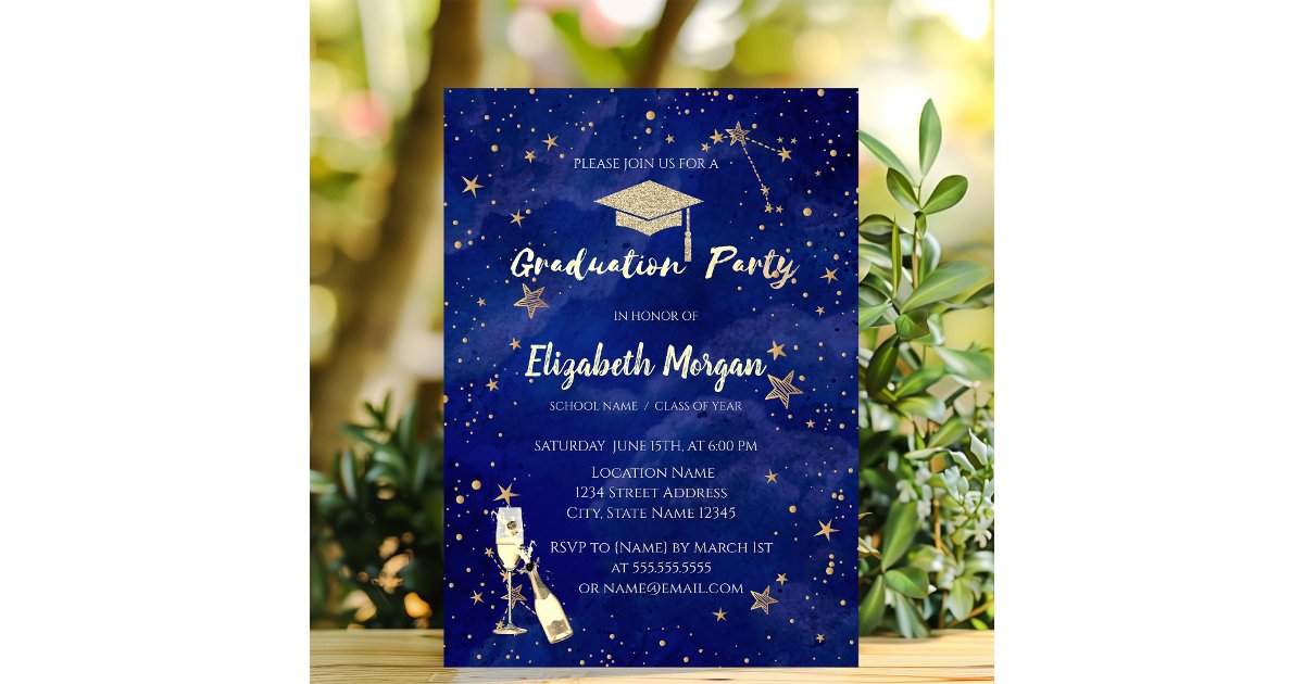 Stylish Graduation Cap,Wine Glass Stars Graduation Invitation | Zazzle