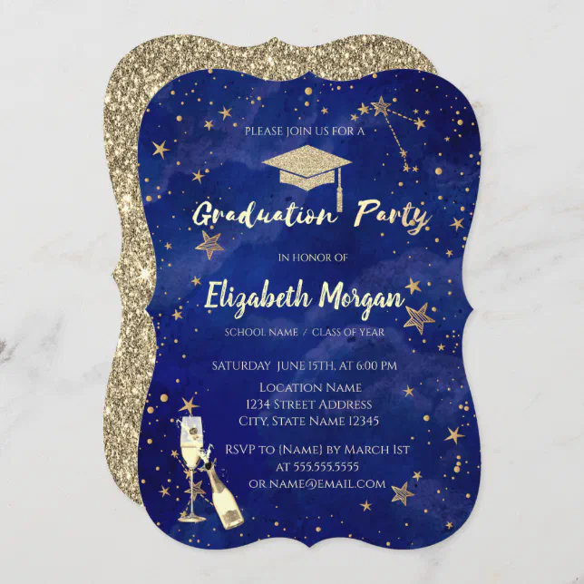 Stylish Graduation Cap,Wine Glass Stars Graduation Invitation | Zazzle