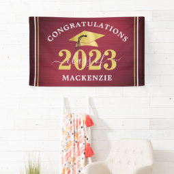 Stylish Graduation Class Year Metallic Maroon Gold Banner | Zazzle