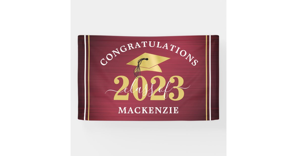 Stylish Graduation Class Year Metallic Maroon Gold Banner | Zazzle