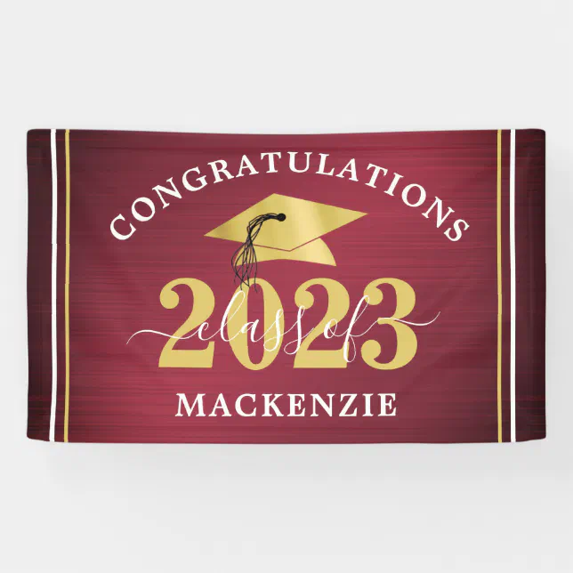 Stylish Graduation Class Year Metallic Maroon Gold Banner | Zazzle